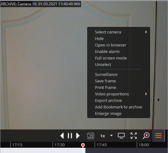 Viewing the single camera archive